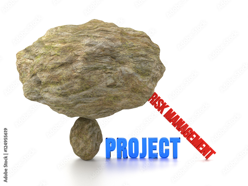 Huge rock on top of a small stone ready to crush the word project in ...