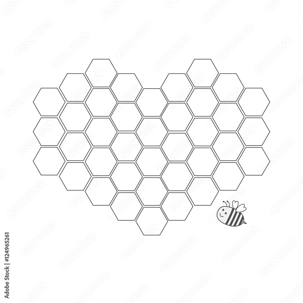 Bee insect animal. Honeycomb set in shape of heart. Beehive element ...