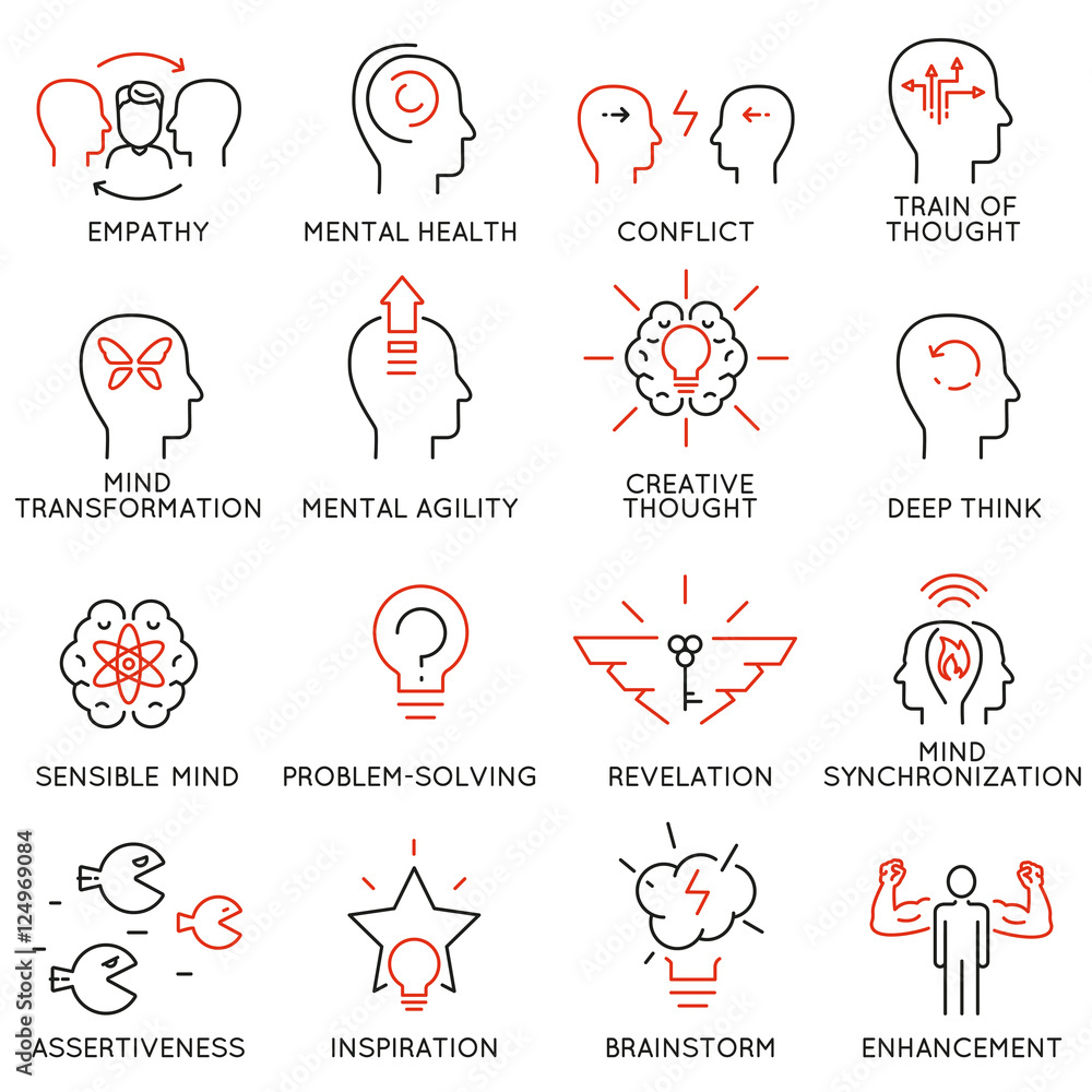 Vector set of 16 linear thin icons related to striving for success ...