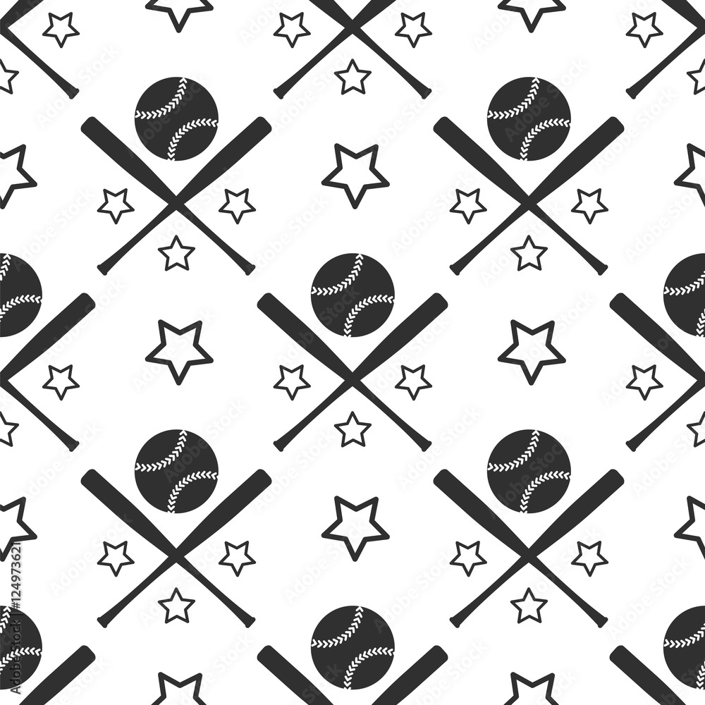 Sport seamless pattern. Monochromic baseball background vector ...