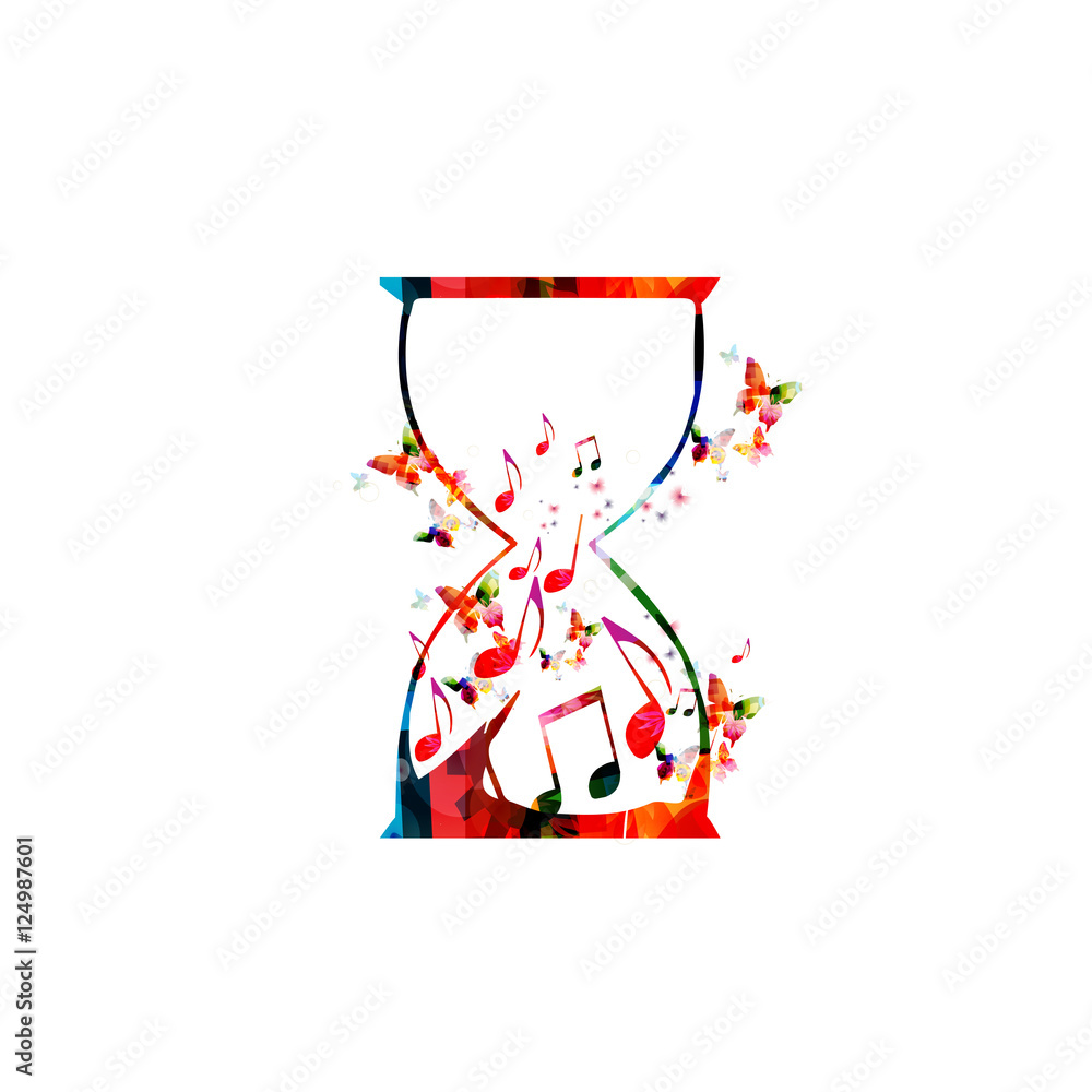 Music template vector illustration, colorful music notes inside ...