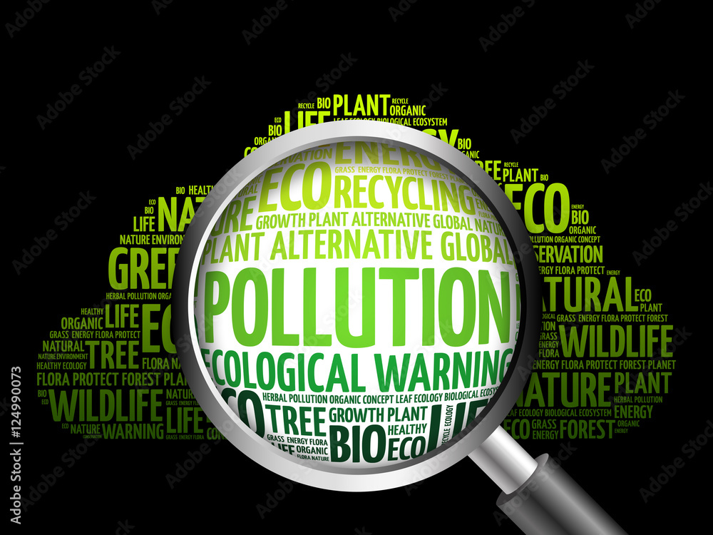 Pollution word cloud with magnifying glass, ecology concept Stock ...