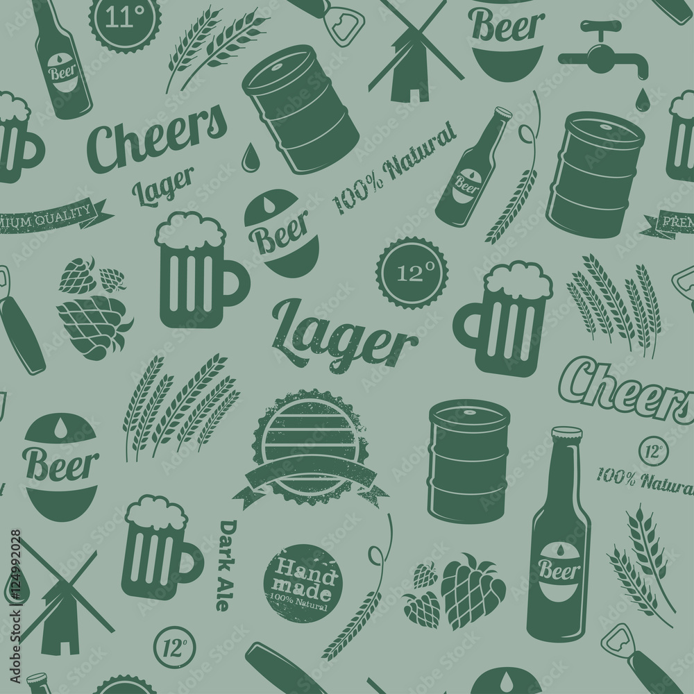 Beer seamless pattern. Beer illustrations on white background vector ...