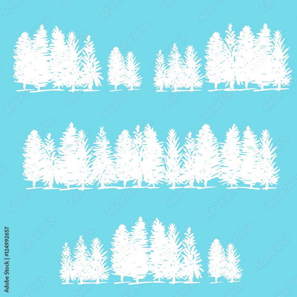 Three borders made of pine trees on blue background Stock Vector ...