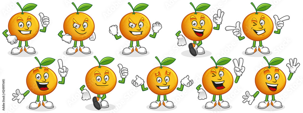 Vector set of Orange mascot. Oranges characters. Stock Vector | Adobe Stock