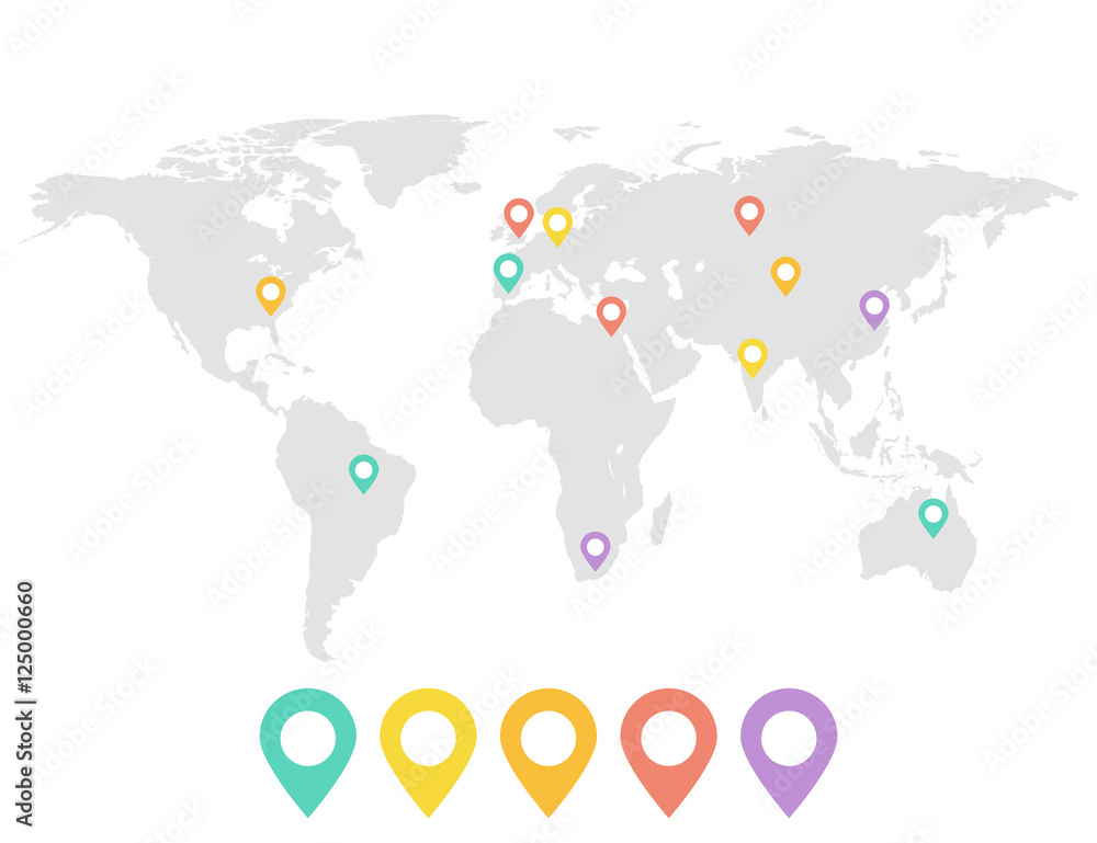 World map with marks Stock Vector | Adobe Stock