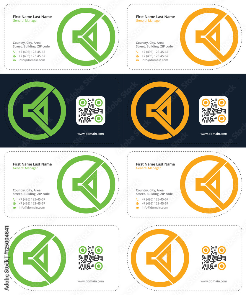 green and yellow colors, speaker business cards with a qr code, die cut ...