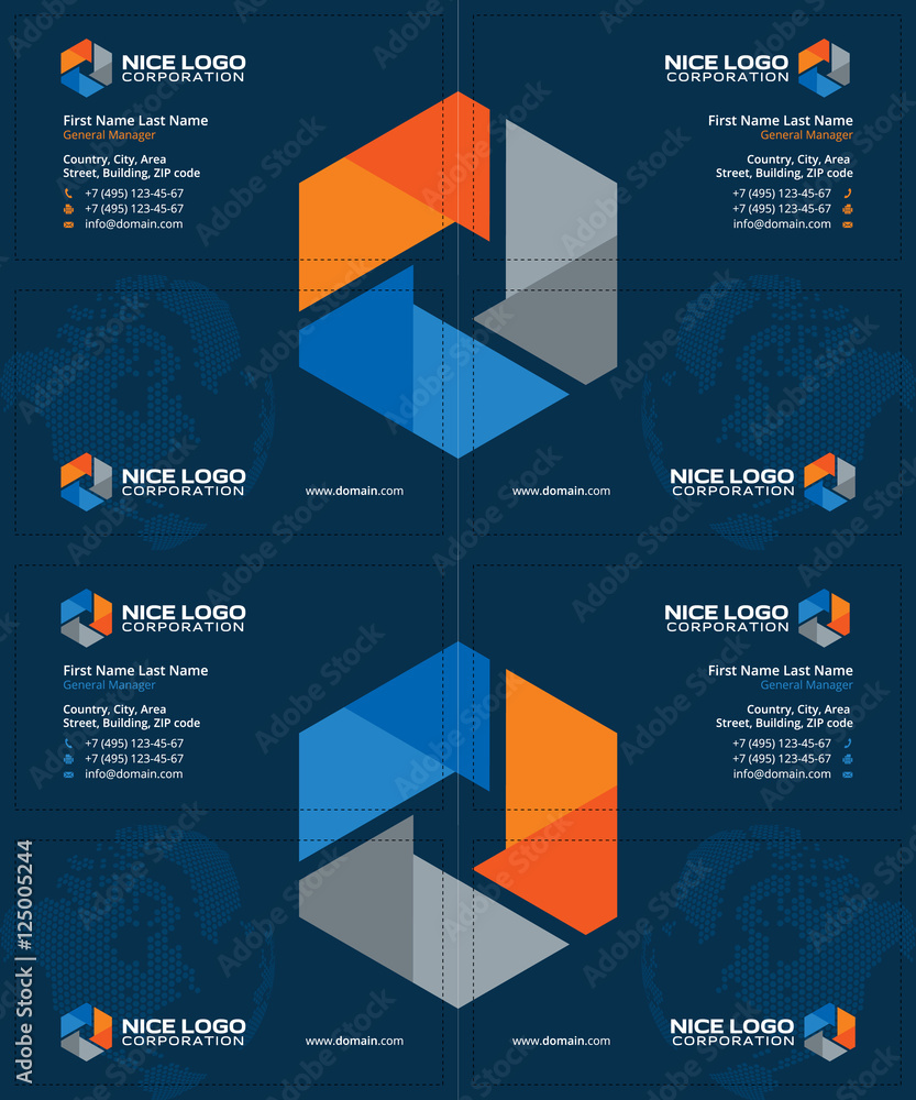 engineering, equipment, construction, business cards dark blue, orange ...