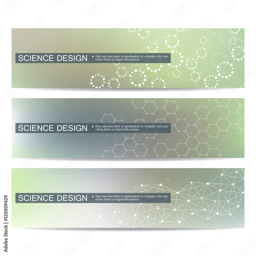 Set of modern scientific banners. Molecule structure DNA and neurons ...