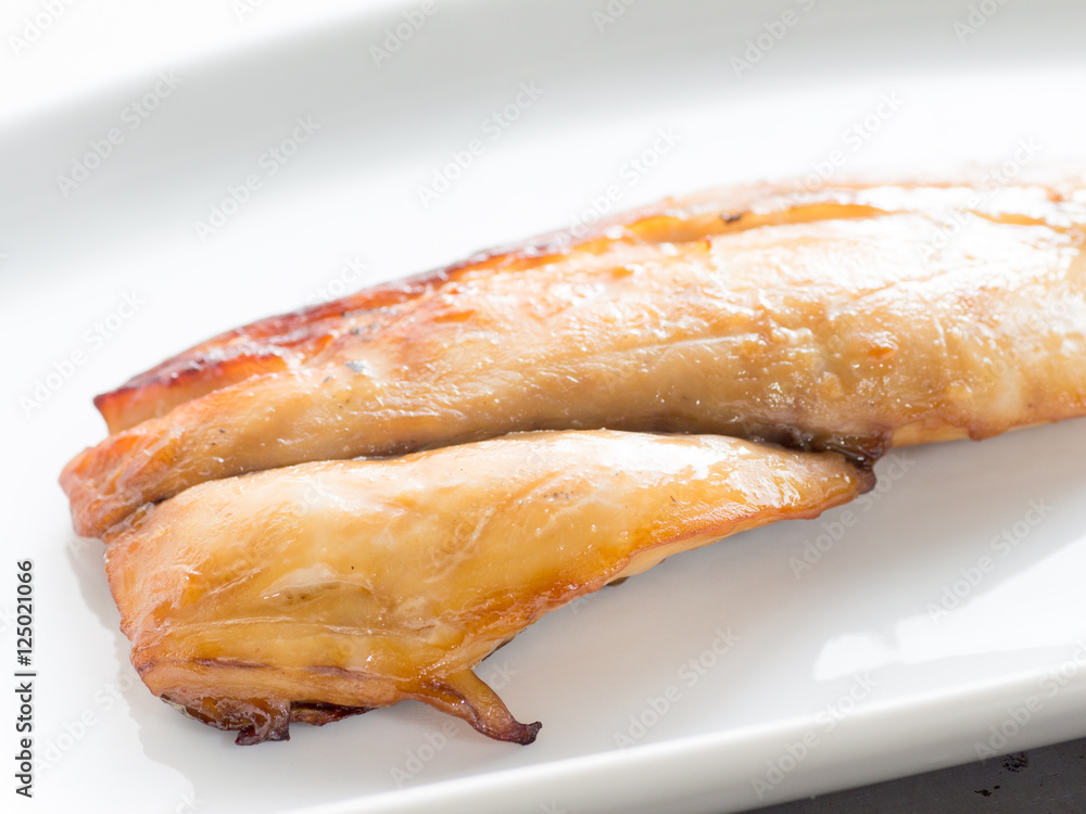 Japanese cuisine, a teriyaki fish also known as Sawara no saikyo Stock ...