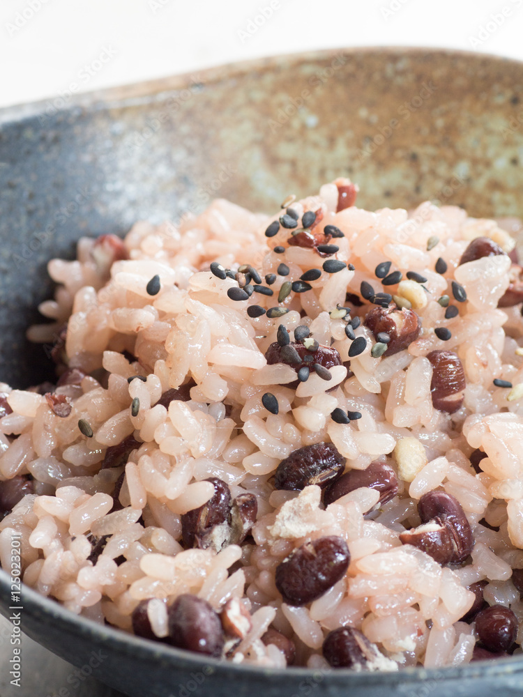 Japanese cuisine, cooked red bean rice also known as Sekihan in Stock ...
