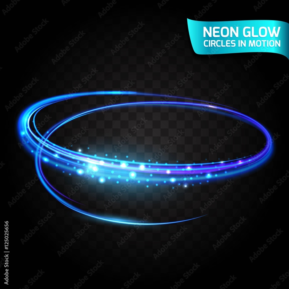 Neon Glow circles in motion blurred edges, bright glow glare, magical ...