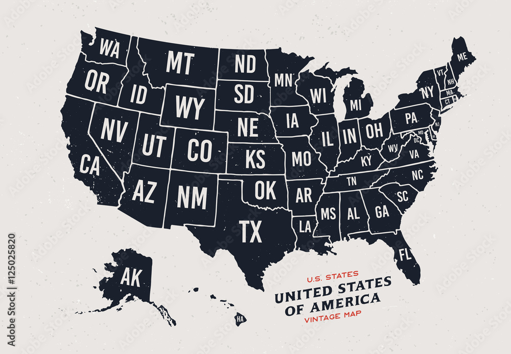 Naklejka archiwalne mapy Stanów Zjednoczonych Ameryki 50 państw wektor ...