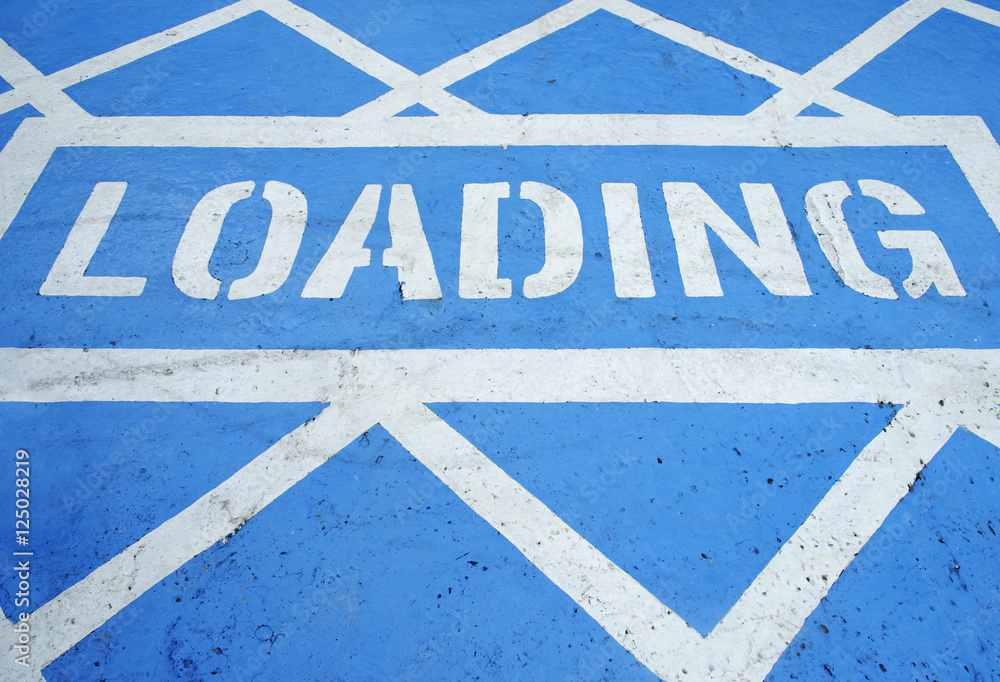 Loading sign white colour and blue background Stock Photo | Adobe Stock