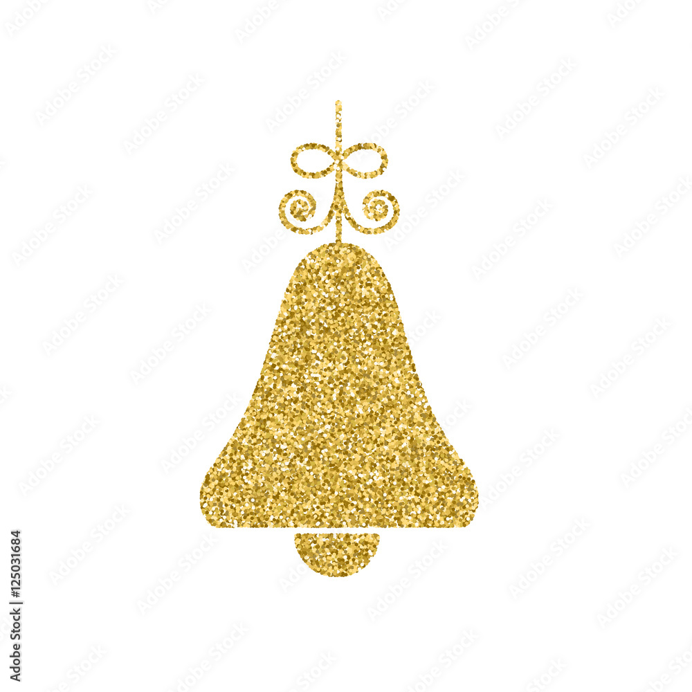 Glitter golden bell. Icon, logo, symbol. For registration festive ...