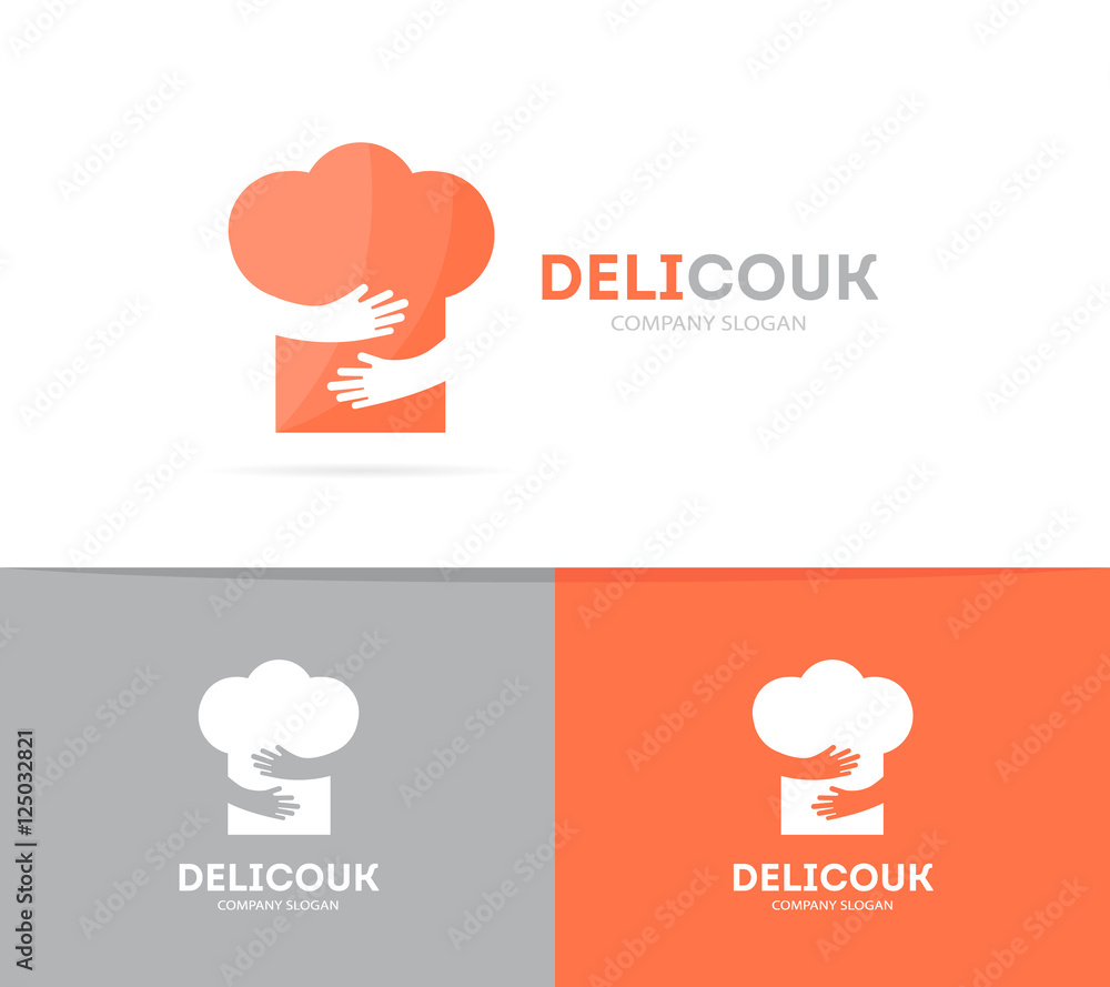 Vector chef hat and hands logo combination. Menu and embrace symbol or ...
