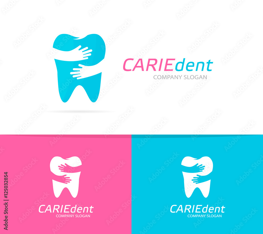 Vector tooth and hands logo combination. Dental clinic and embrace ...