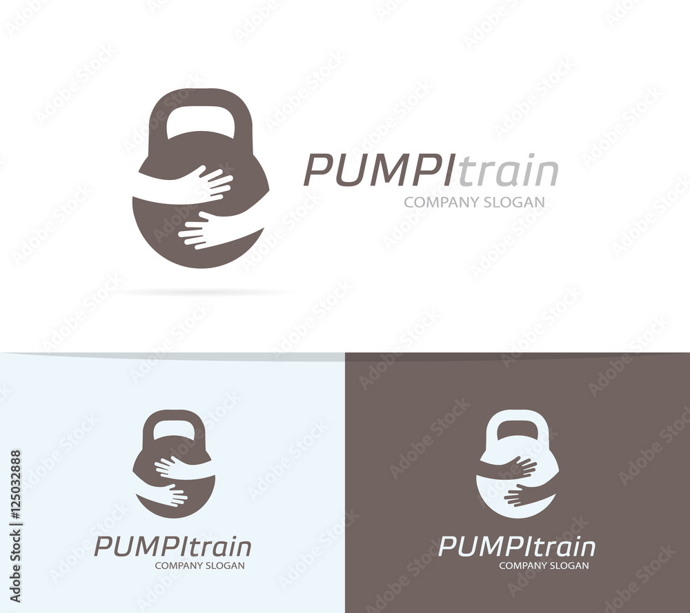Vector weight and hands logo combination. Dumbbell and embrace symbol ...