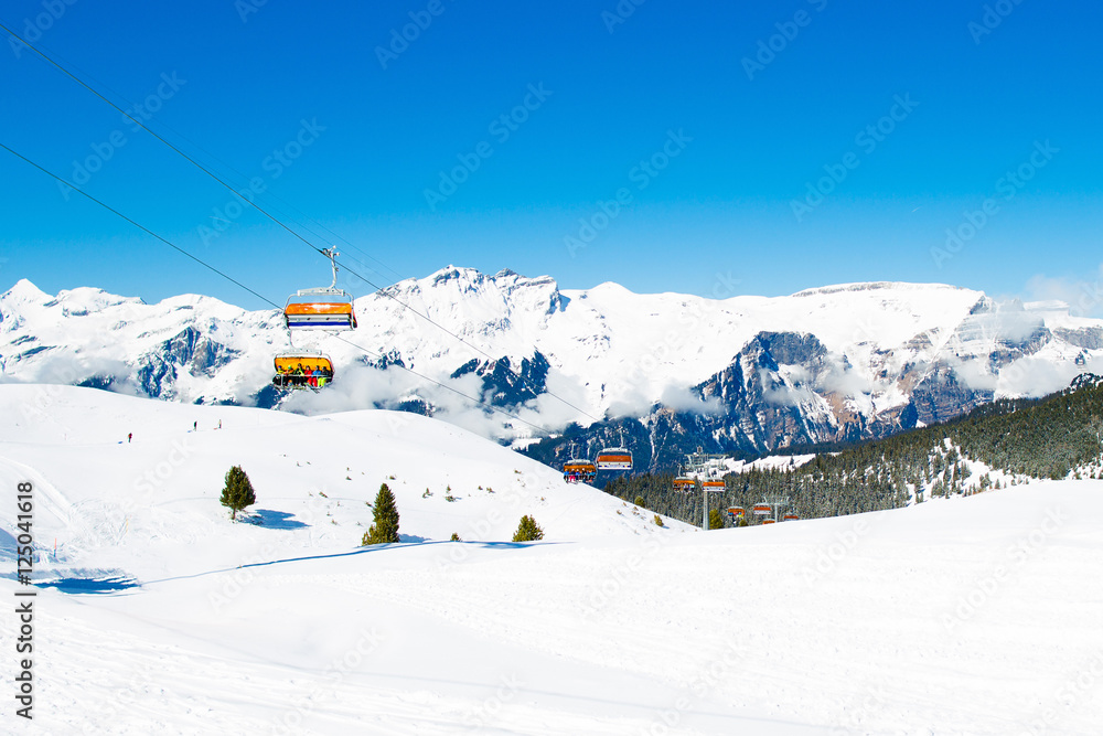 Alpine ski facility in Swiss Alps Stock-Foto | Adobe Stock