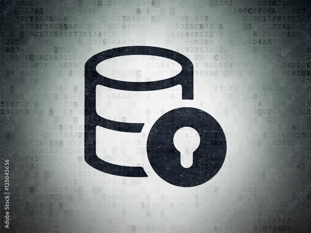 Database concept: Database With Lock on Digital Data Paper background ...