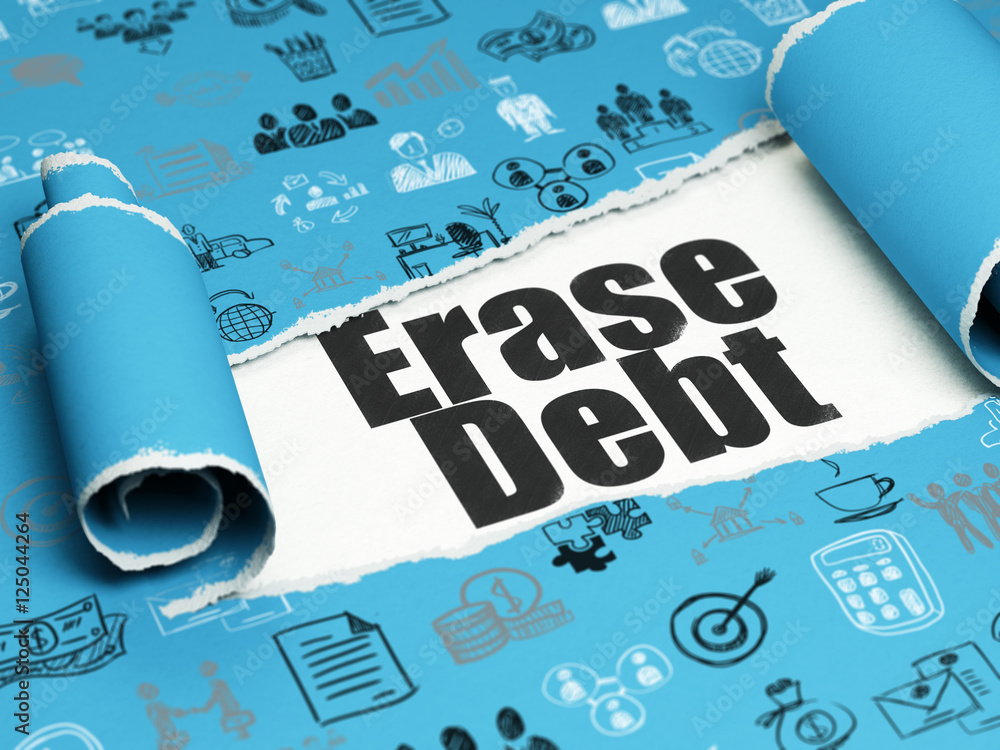 Business concept: black text Erase Debt under the piece of torn paper ...