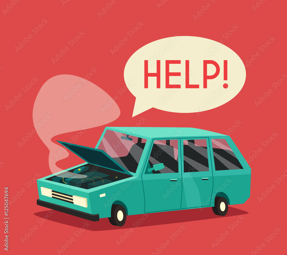Broken car. Vector cartoon illustration. Need help Stock Vector | Adobe ...