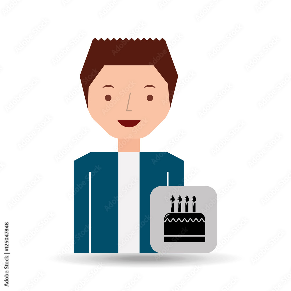 cartoon man cake and candles dessert design icon vector illustration ...