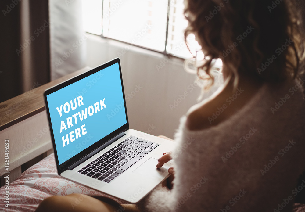 Woman Using Laptop Mockup Stock Template | Adobe Stock