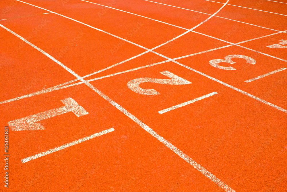 Start and finish line with numbers 1, 2 and 3 of the Running Track ...