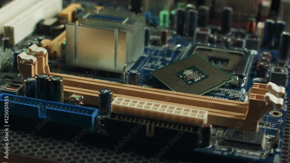 Computer motherboard isolated on white background with CPU cooler Stock ...