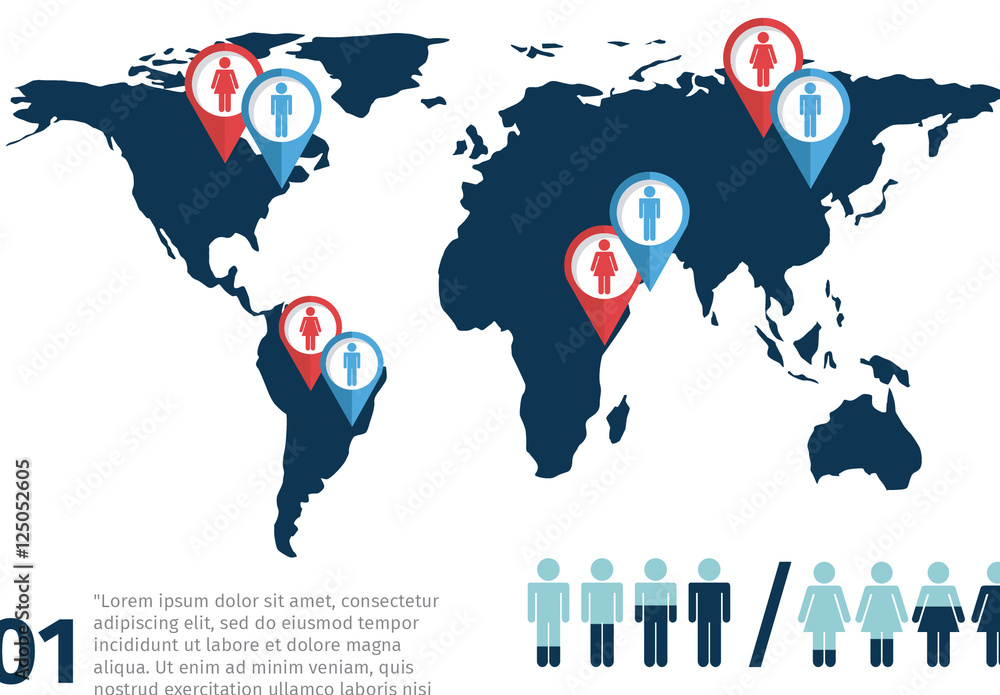 Gender-Based Global Data Infographic with Pictogram People and Gender ...