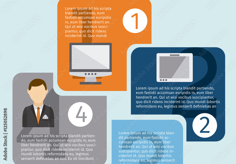 Square Tile Element Business Infographic with Tech Icons Stock Template ...