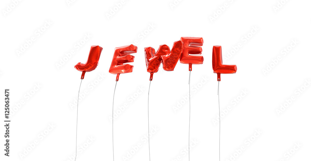 JEWEL - word made from red foil balloons - 3D rendered. Can be used for ...