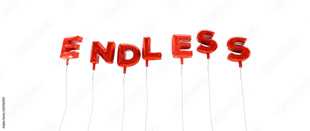 ENDLESS - word made from red foil balloons - 3D rendered. Can be used ...