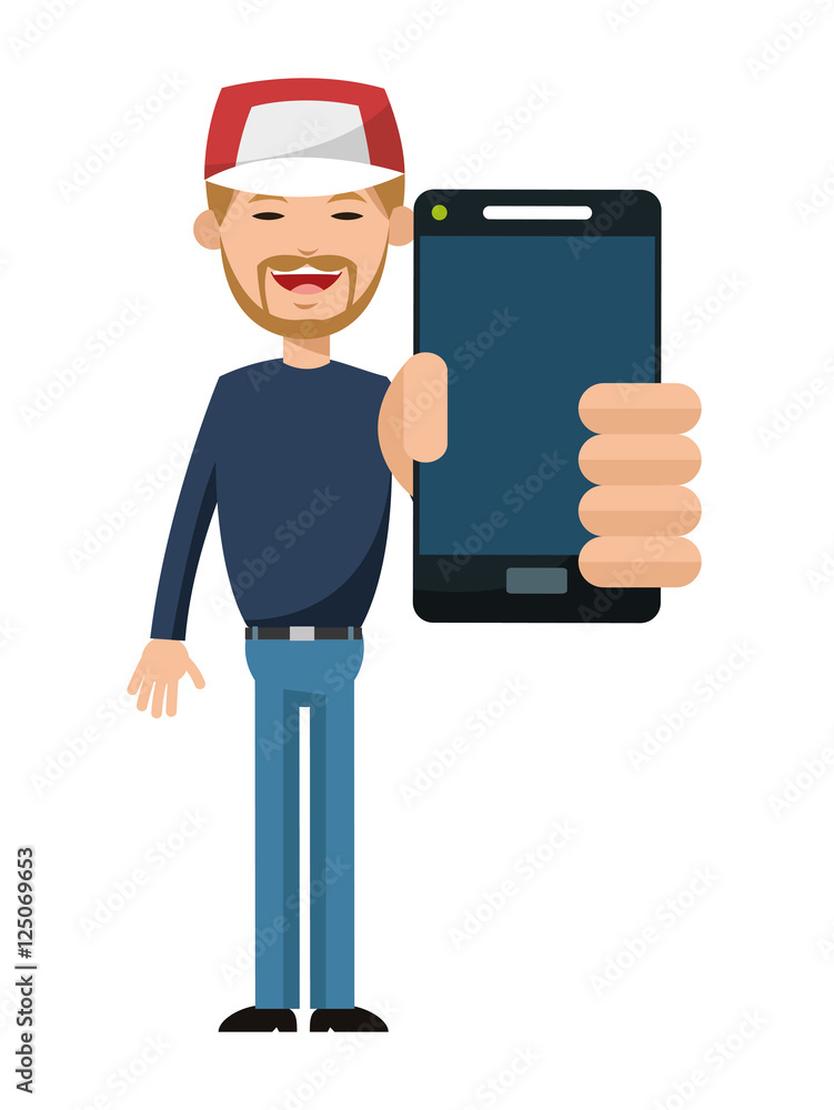 Man cartoon with smartphone icon. Mobile people theme. Colorful design ...