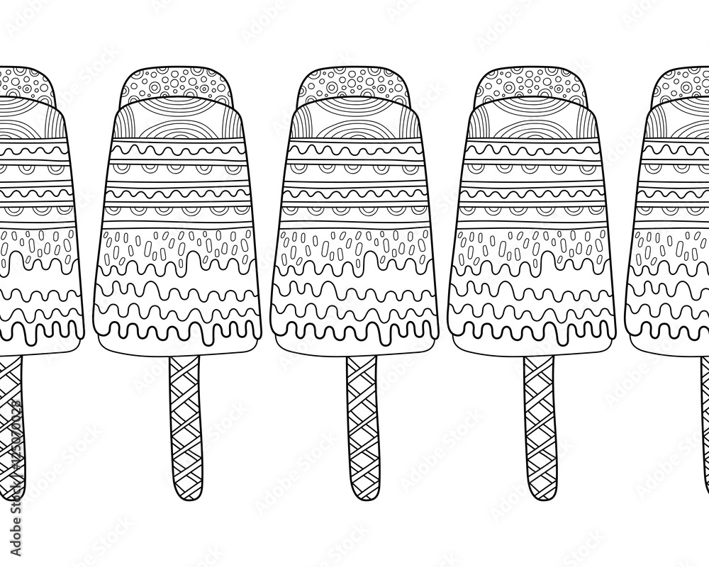 Decorative border with patterned ice cream for decoration, coloring ...