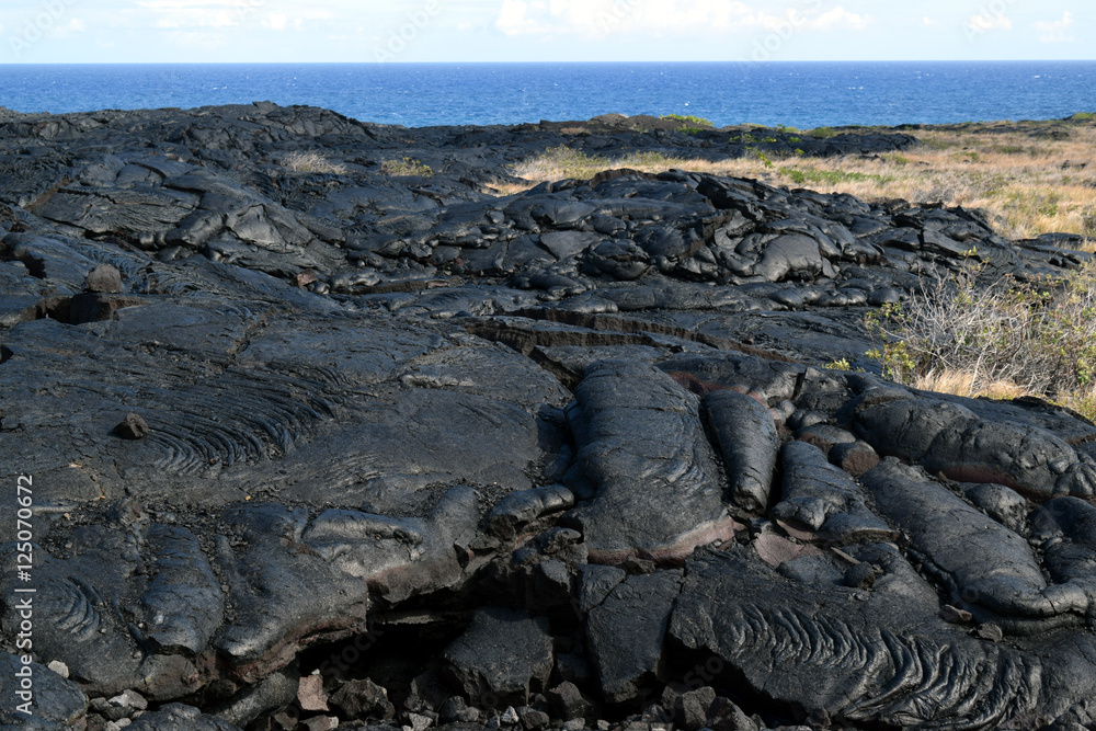 black lava landscape along the Chain of Craters Road in Hawaii ...