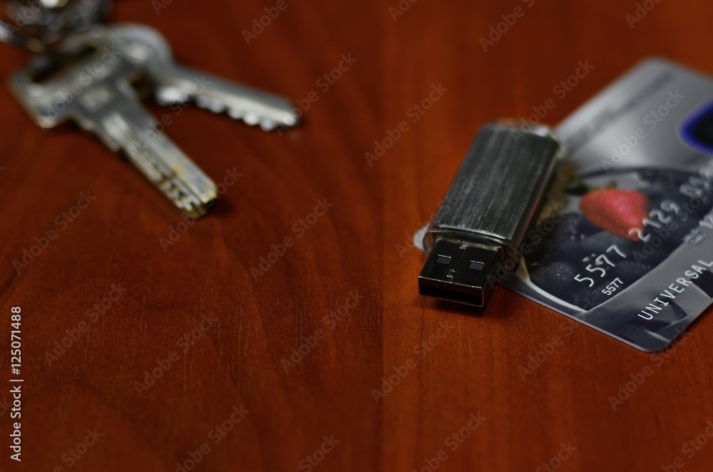 Credit card, memory card and keys - Online security or real estate ...
