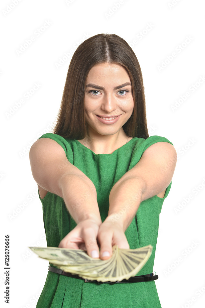 Beautiful woman with money Stock Photo | Adobe Stock
