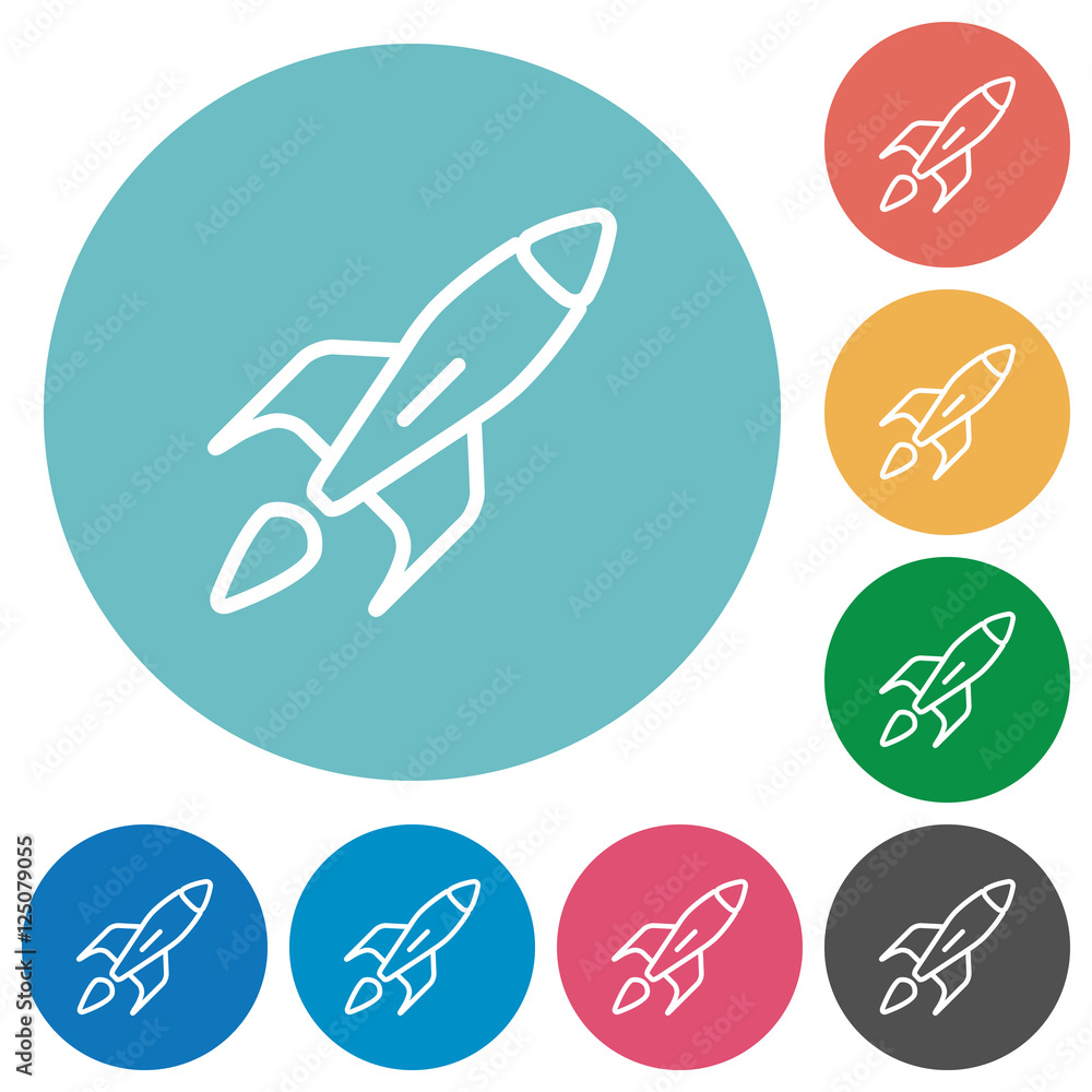 Launched rocket flat round icons Stock Vector | Adobe Stock