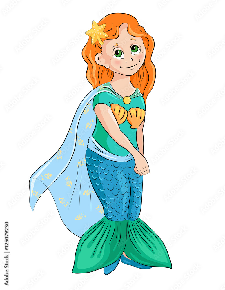 Little girl in carnival costume Mermaid. Cartoon vector illustration ...