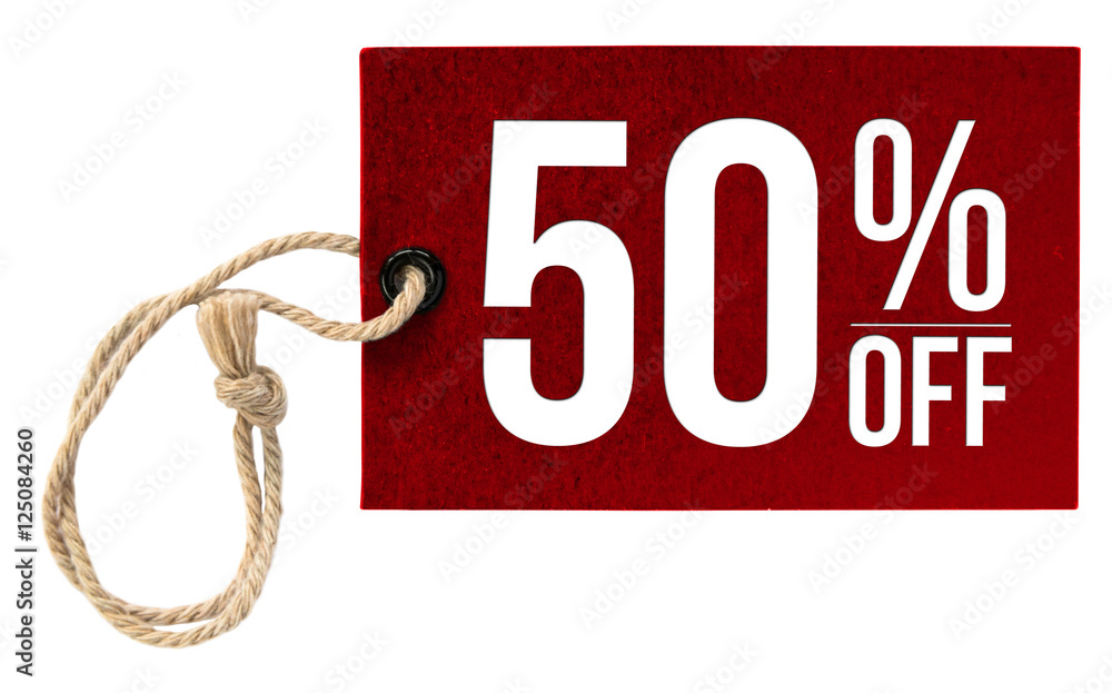 Paper labels (Tag) with different 50% discount rates isolated on white ...