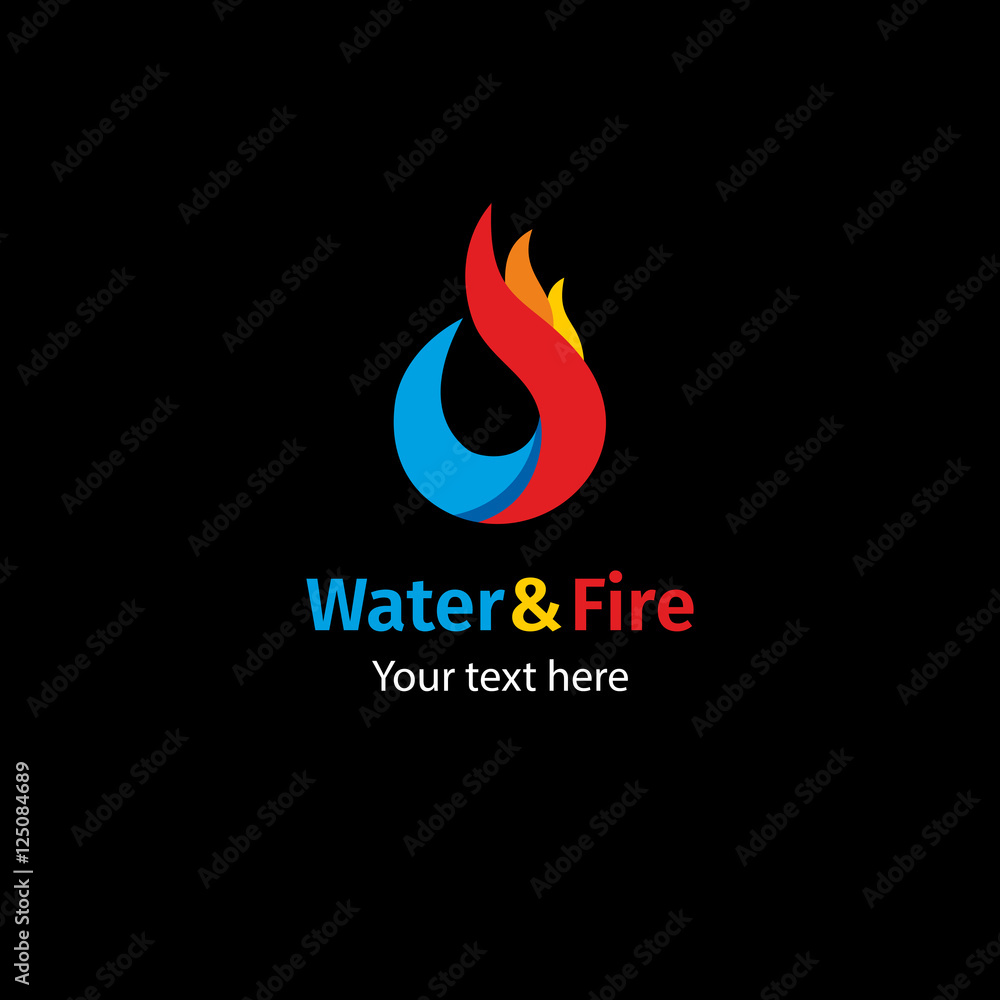 A drop of water and fire flame vector logo. Flat vector object isolated ...