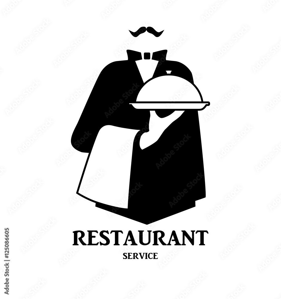 Waiter logo design. Stylized graphic image waiter with tray as template ...