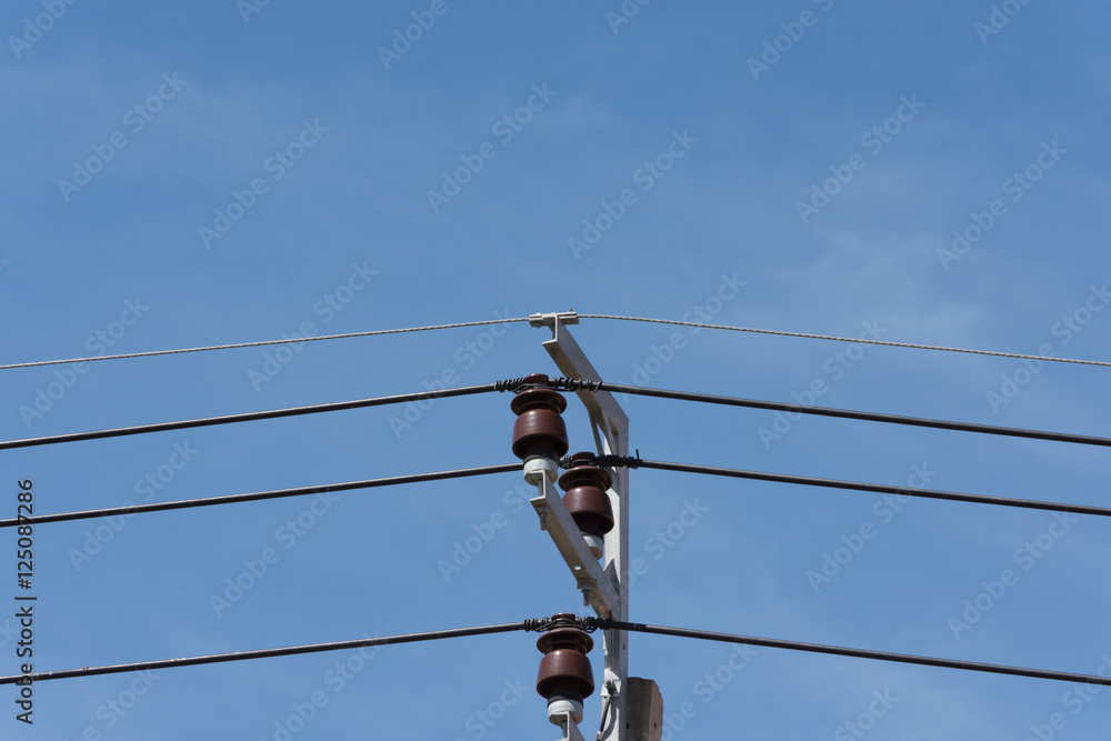 Electrical wiring and Electrical insulators on power pole. Stock Photo ...