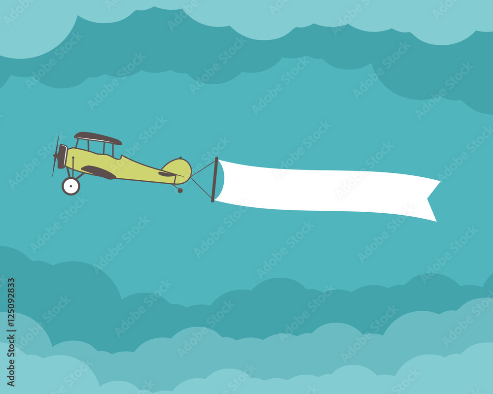 Airplane with banner, empty form for quote, text, slogan, motivation ...