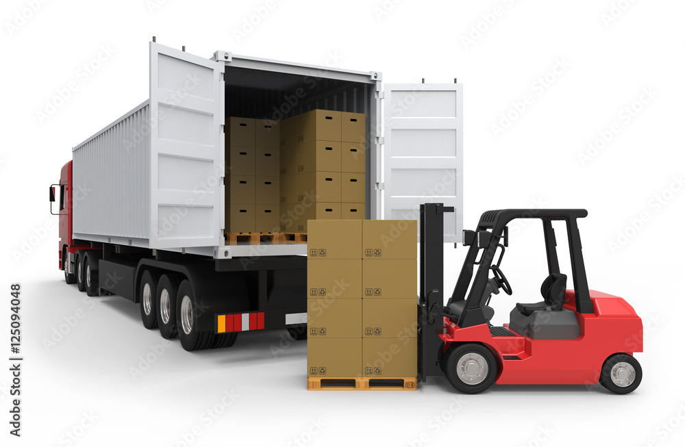 LKW mit Gabelstapler Stock Illustration | Adobe Stock