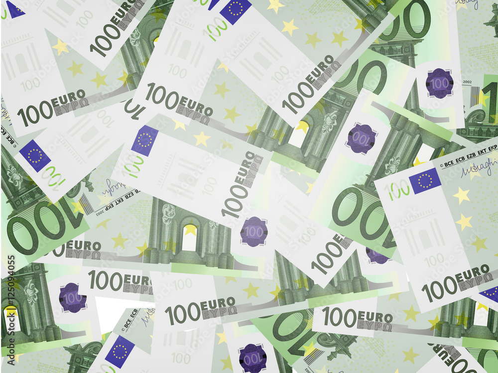100 Euro bills background. Horizontal background with texture of ...