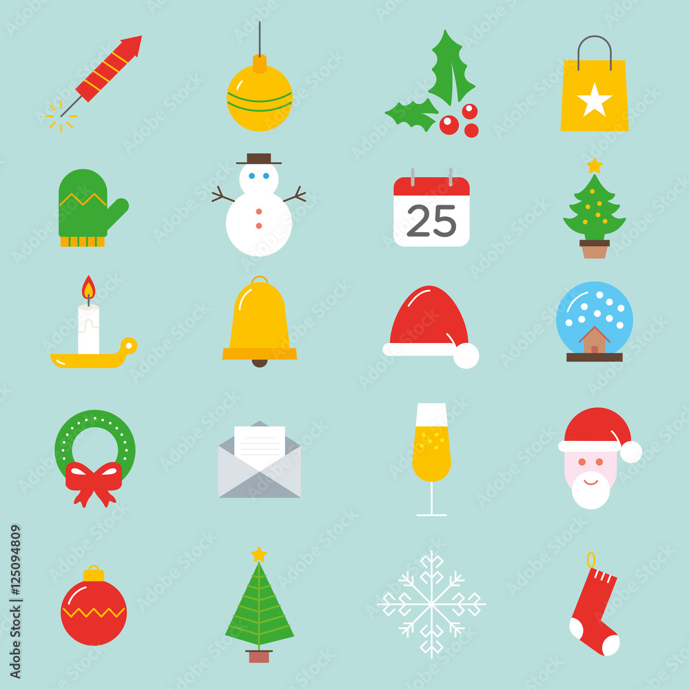 Set of flat Christmas colorful icons Stock Vector | Adobe Stock