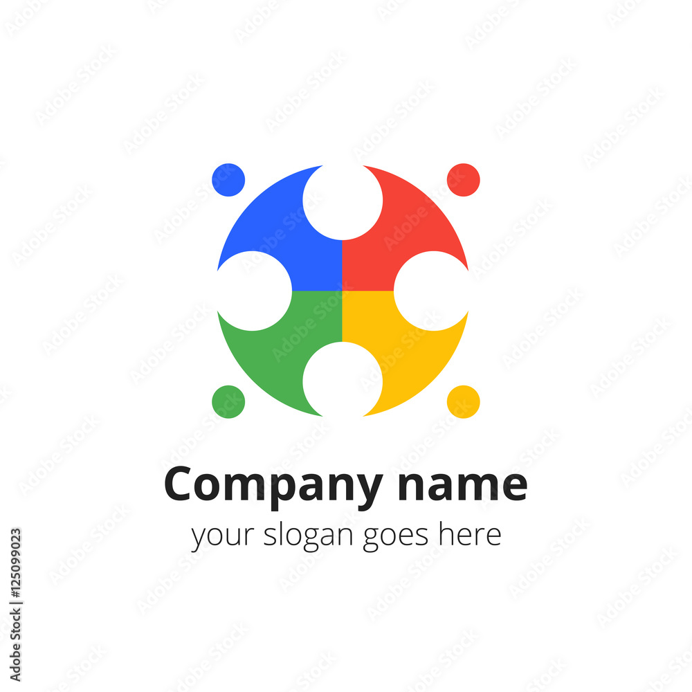 Vecteur Stock Team work logo, icon template. Colorful puzzled people ...
